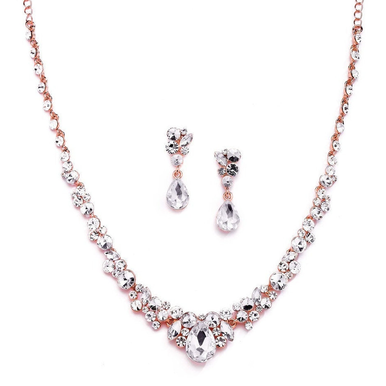 Rose Gold Bridal Jewelry Set Wedding Jewelry Set Crystal - Etsy