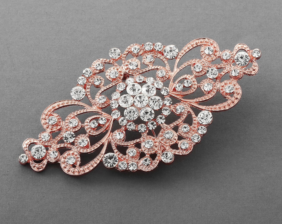Rose Gold Crystal Brooch Crystal Rhinestone Brooch Wedding - Etsy