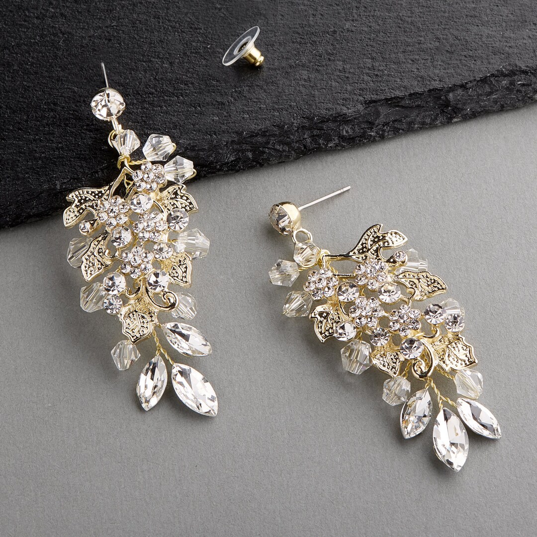 Gold Bridal Earrings, Gold Wedding Earrings, Crystal Statement Earrings ...
