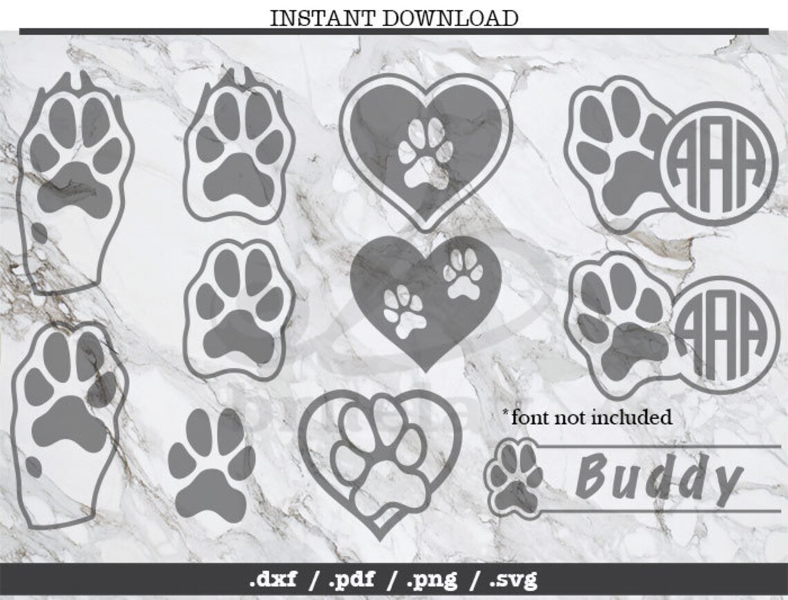 Dog Paw Cut File,dog Paw Monogram,svg, DXF, PNG, Cricut, Silhouette ...