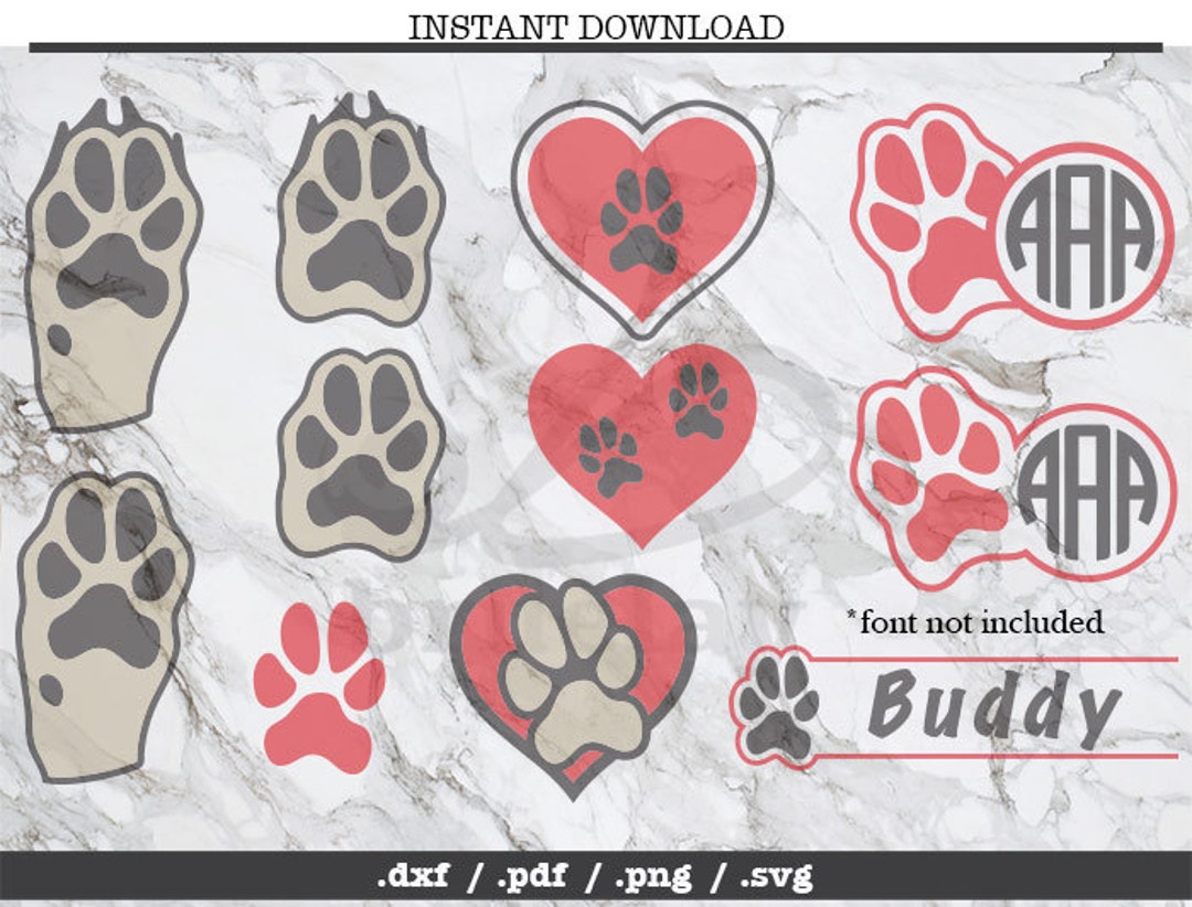 Dog Paw Cut File,dog Paw Monogram,svg, DXF, PNG, Cricut, Silhouette ...