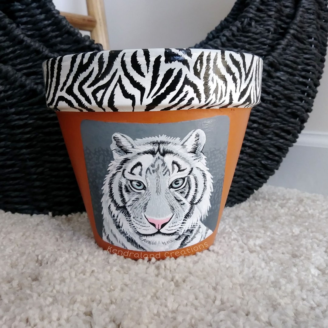 6 Inch White Tiger Terracotta Plant Vase - Etsy