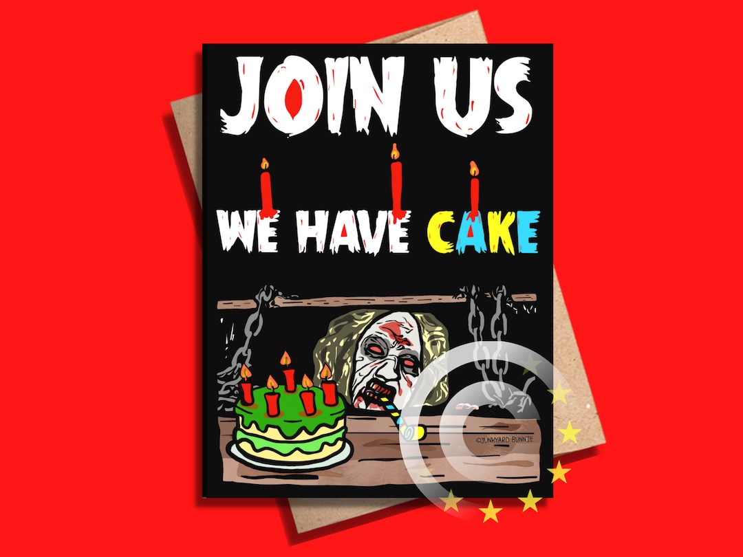 Funny Horror Movie Birthday Card, Movie Art, Funny Blank Birthday Card ...
