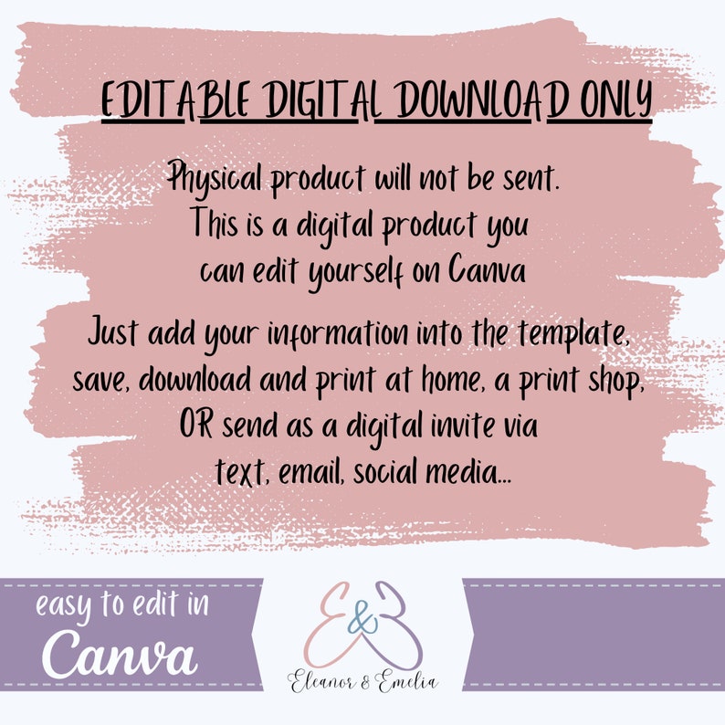 CANVA Invite Template, Princess Birthday, Pink Invitation, Birthday ...