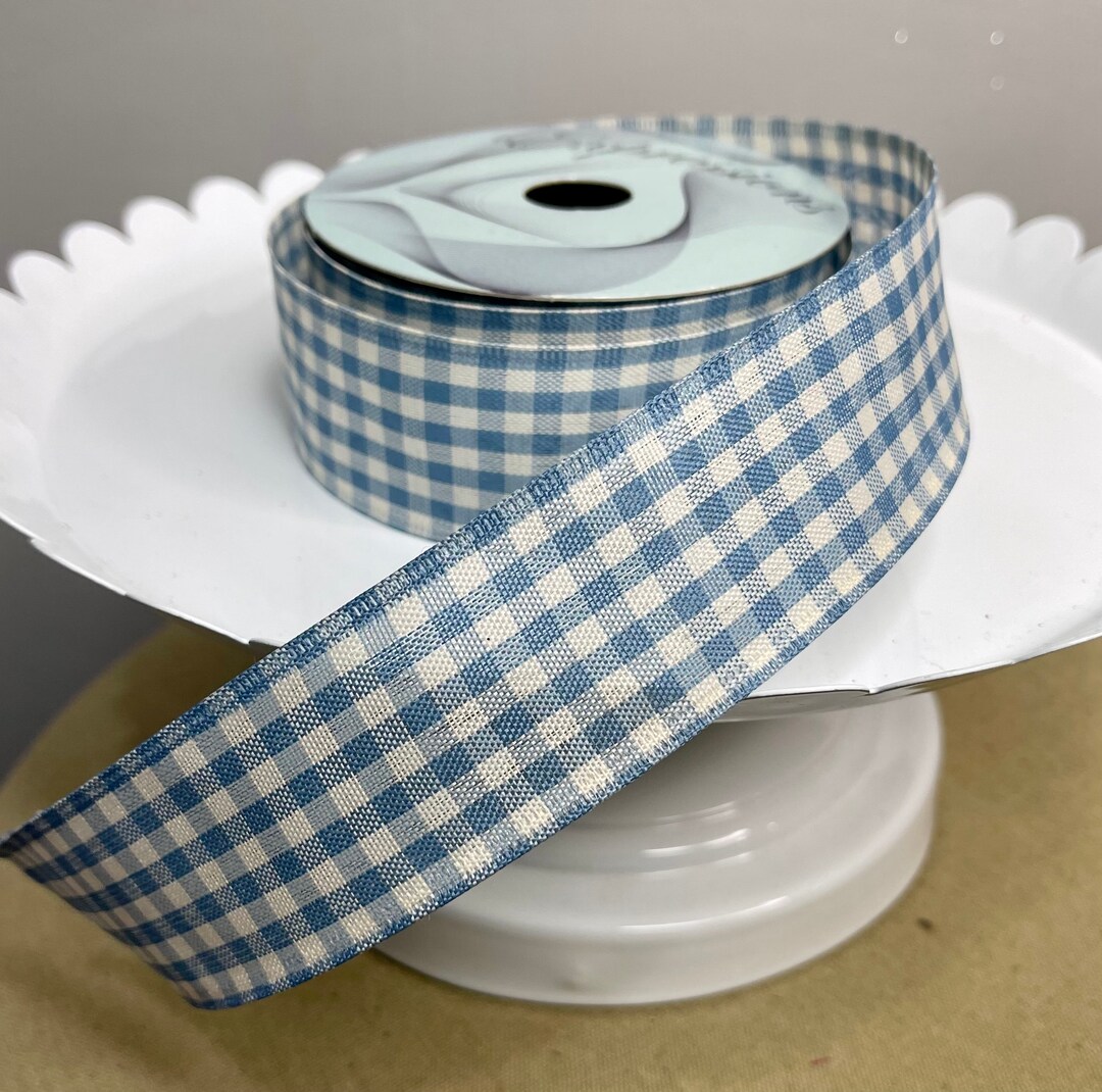 Expressions Ribbon Gingham Check Ribbon Farmhouse Blue & Ivory 1.5 ...