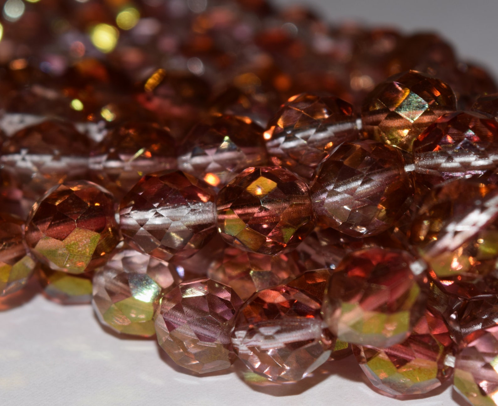 8mm Czech Glass Crystal Rose Round Beads, Fire Polished Beads Strung ...