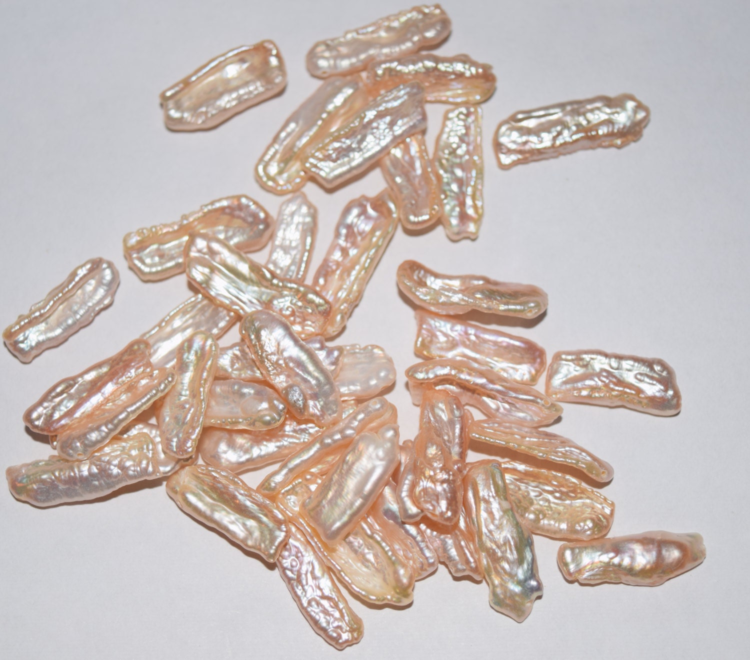 30 Peach Pearl Stick Beads Biwa Stick Pearls Top Drilled - Etsy