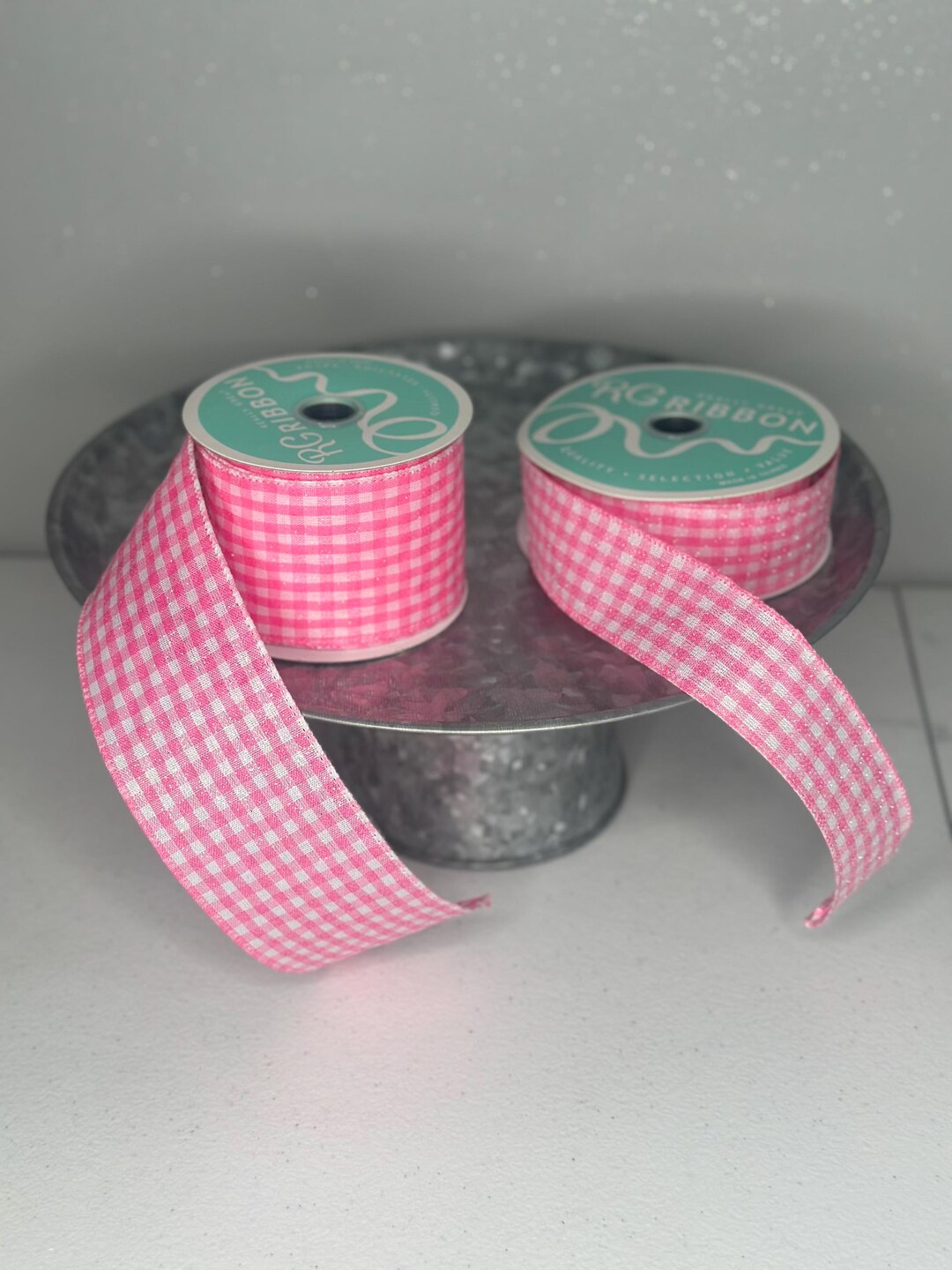 RG Ribbon Pink White Gingham Check RGA179722 2.5"x10yd and RGA179622 1. ...