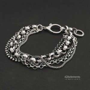 Sterling Silver Multi-strand Bracelet - Oxidised Solid 925 Silver ...