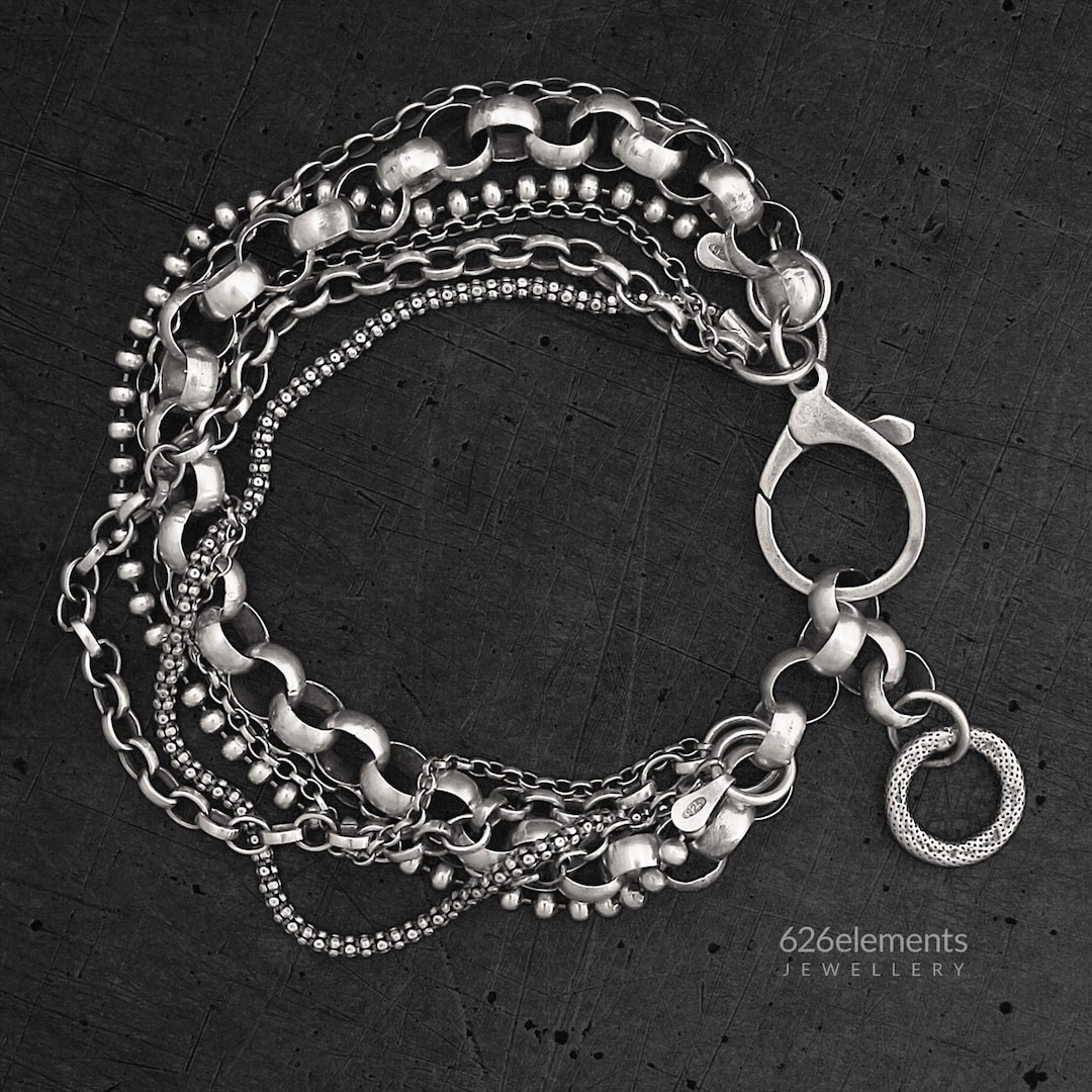 Sterling Silver Multi-strand Bracelet - Oxidised Solid 925 Silver ...