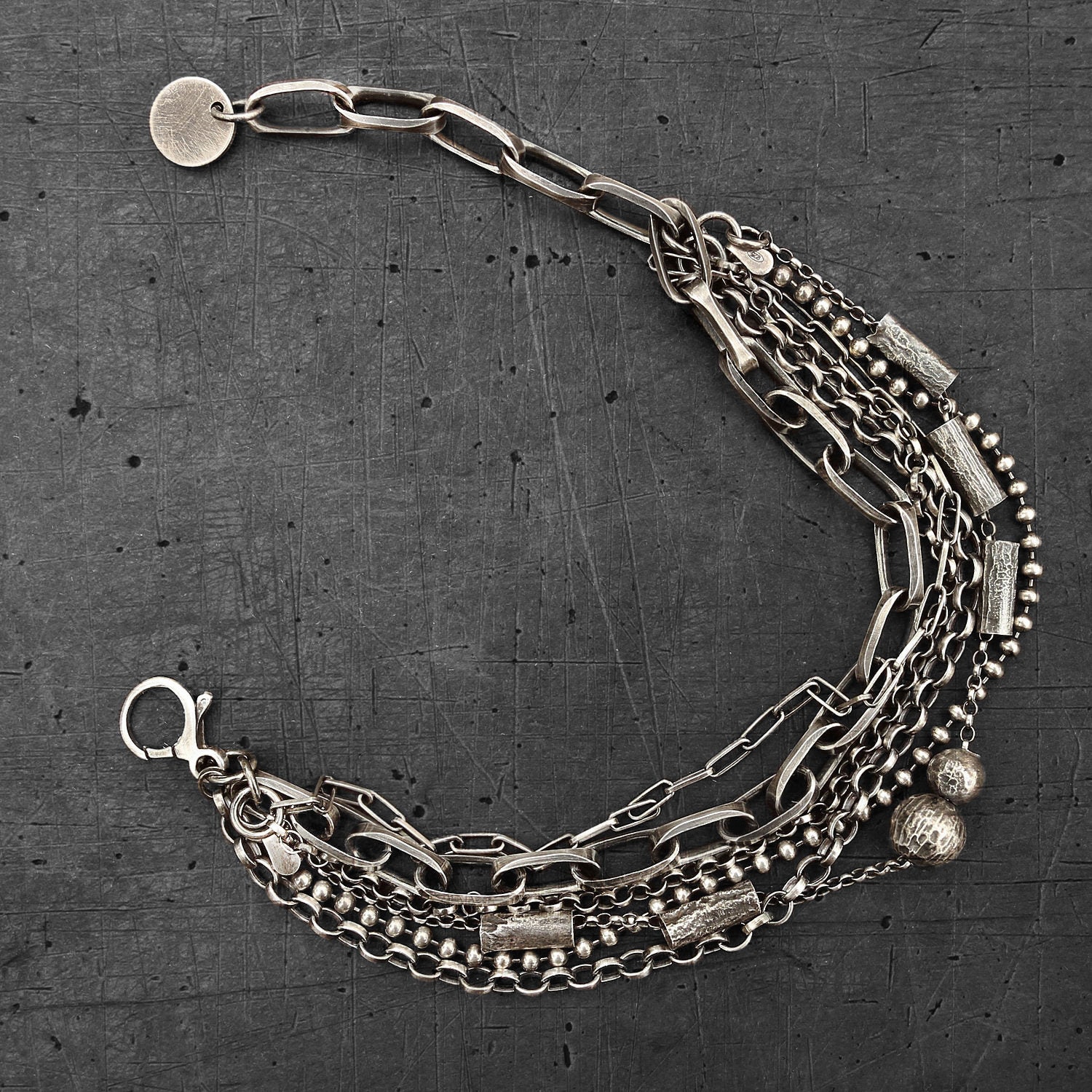 Sterling Silver Layered Bracelet - Handmade, Oxidised Solid 925 Silver ...