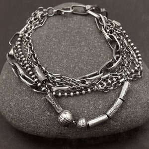 Sterling Silver Layered Bracelet - Handmade, Oxidised Solid 925 Silver ...