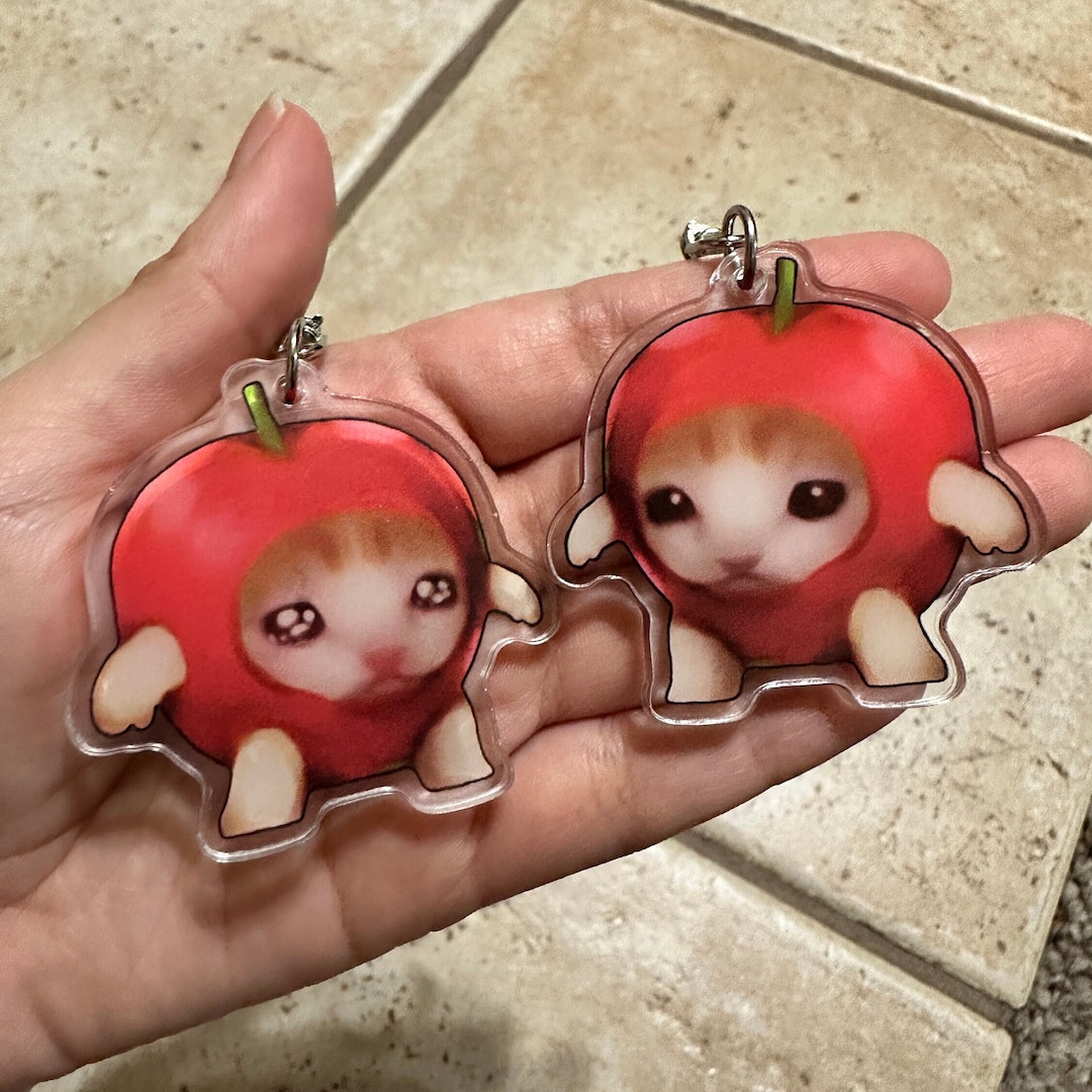 Happy Apple Cat Meme - Funny Cat Keychain - Etsy