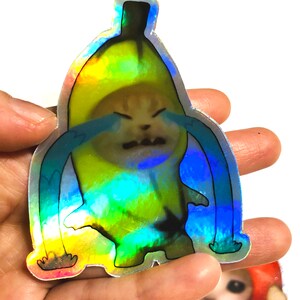 Crying Banana Cat Sticker- Happy Apple Cat Sticker - 3 Inch Vinyl ...