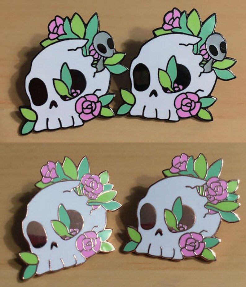 Hard Enamel Pins Flowers and Alien in Skull glow in the Dark - Etsy