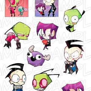 Invader Zim Vinyl Sticker Sheet (11 Tiny Stickers) - Zim - Dib - Gaz ...