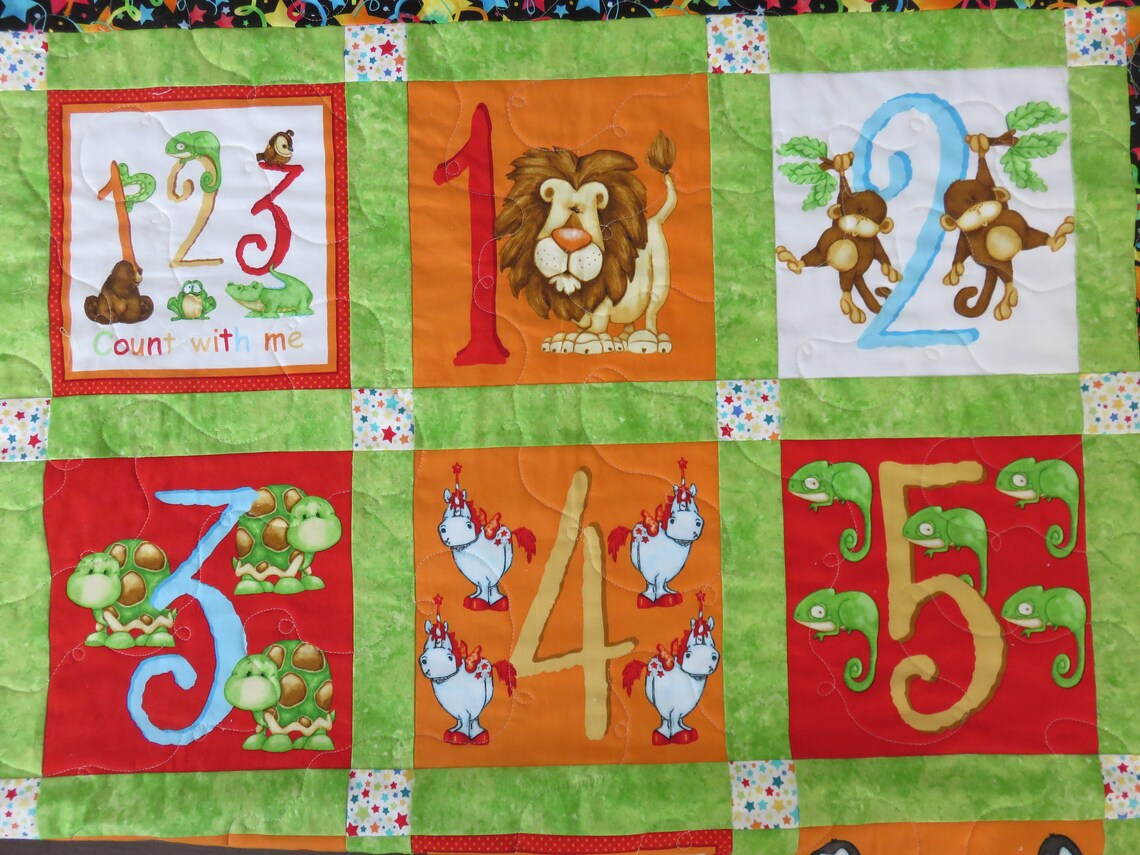 Counting Numbers Baby Quilt, Animals and Stars Gender Neutral Patchwork ...