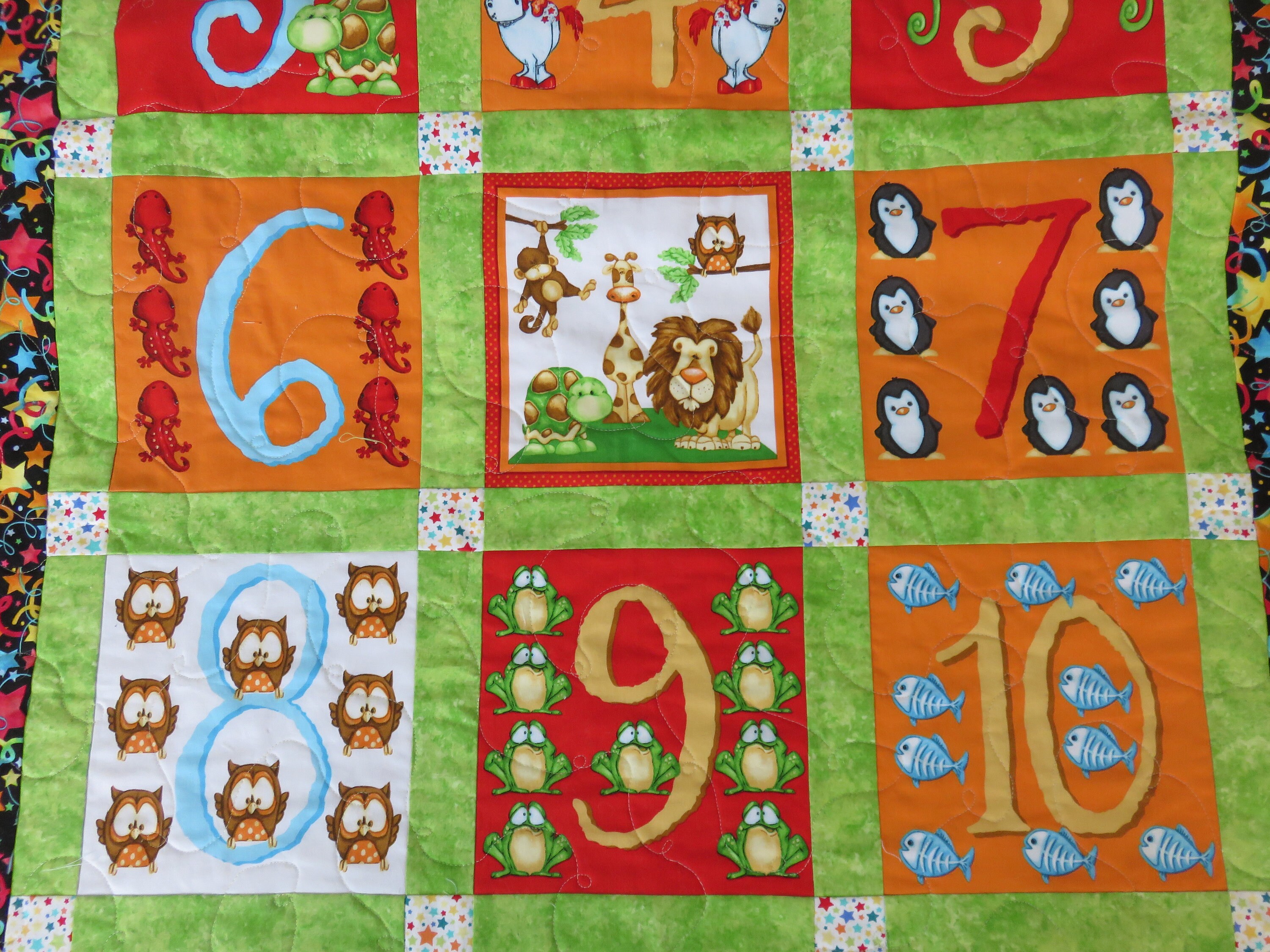 Counting Numbers Baby Quilt, Animals and Stars Gender Neutral Patchwork ...