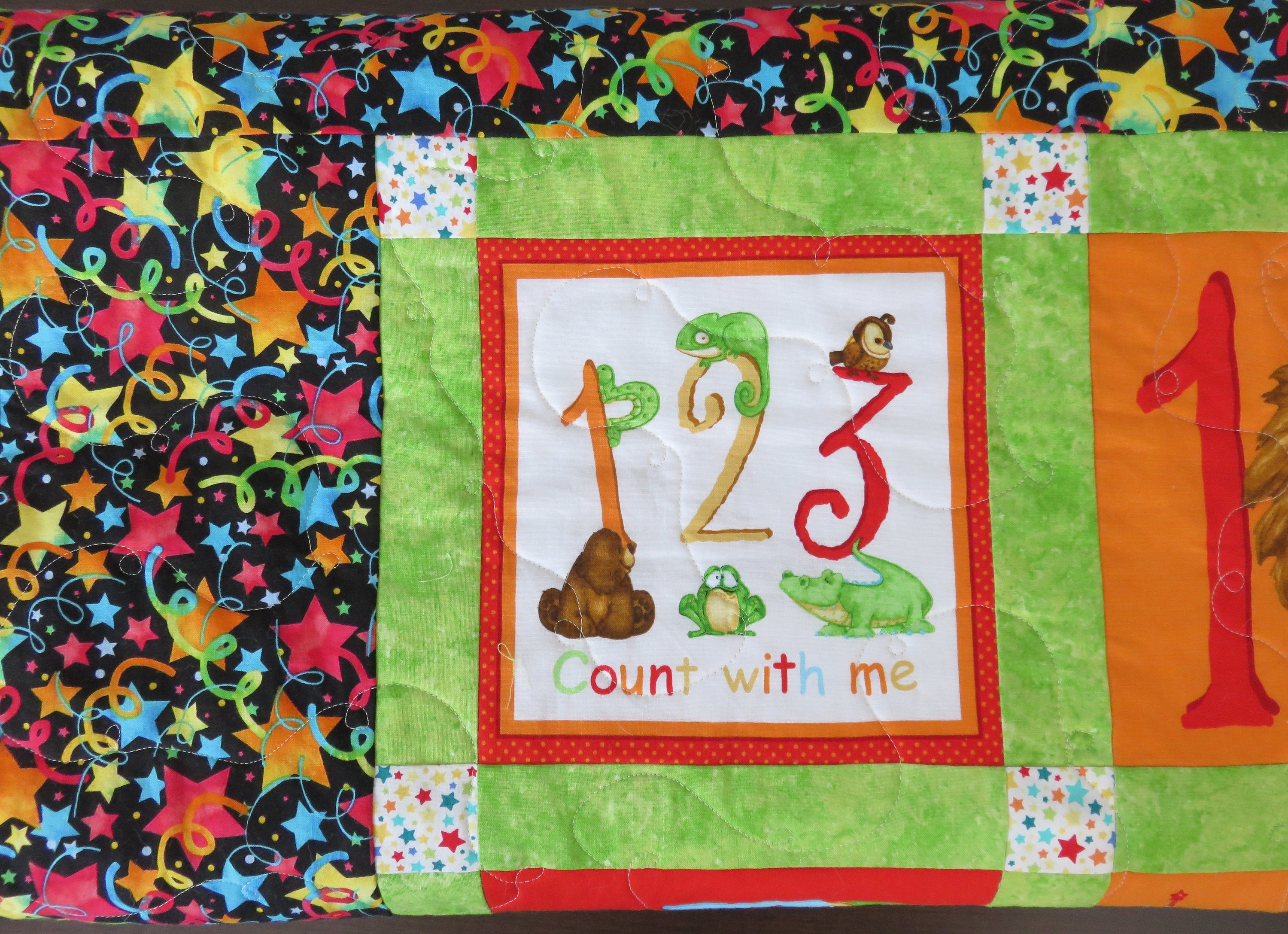Counting Numbers Baby Quilt, Animals and Stars Gender Neutral Patchwork ...