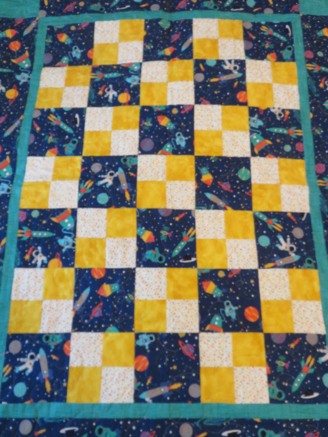 Space Theme Baby Quilt Astronaut Planets Spaceship Quilt | Etsy