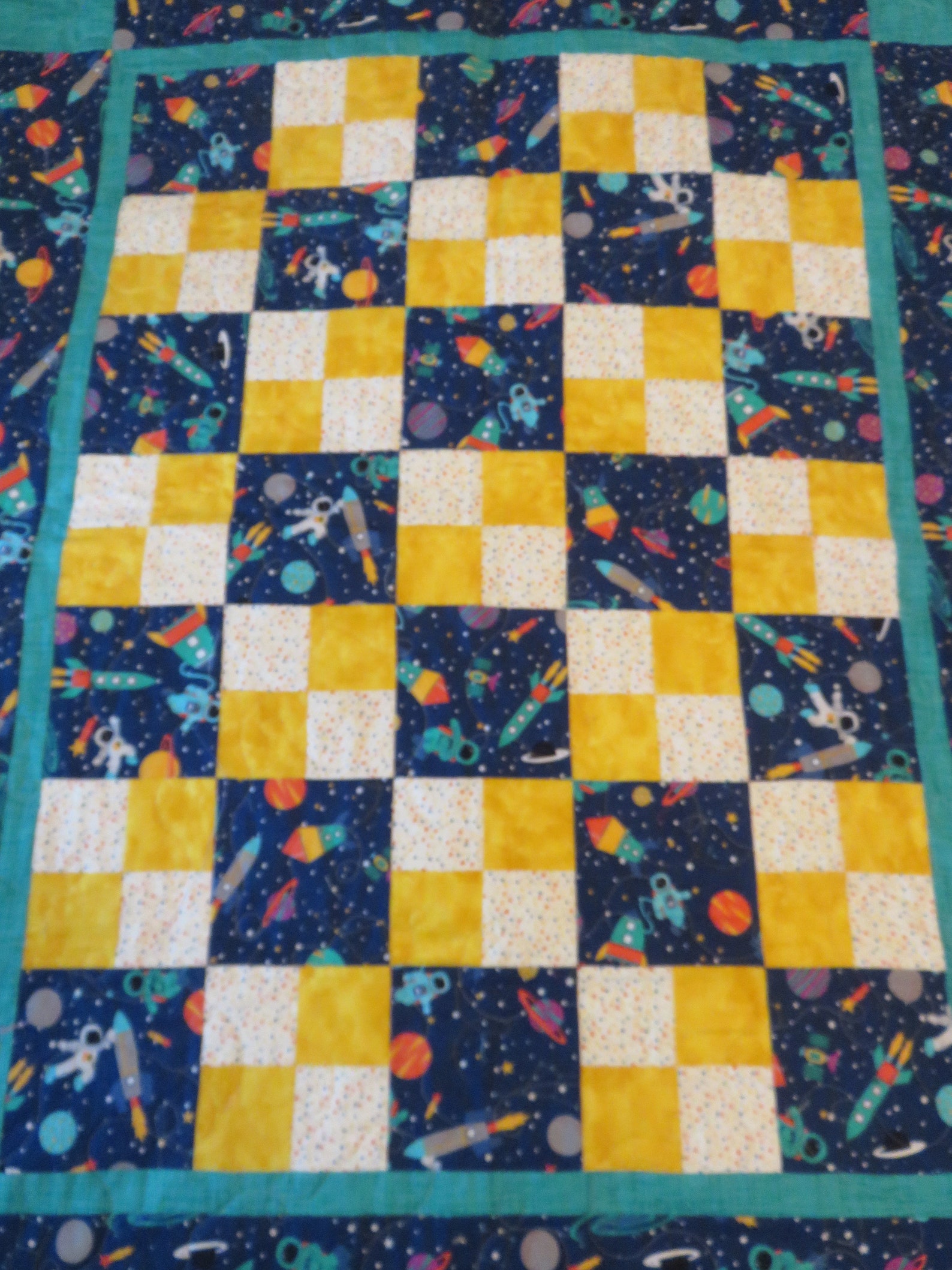 Space Theme Baby Quilt, Astronaut Planets Spaceship Quilt, Toddler Lap ...