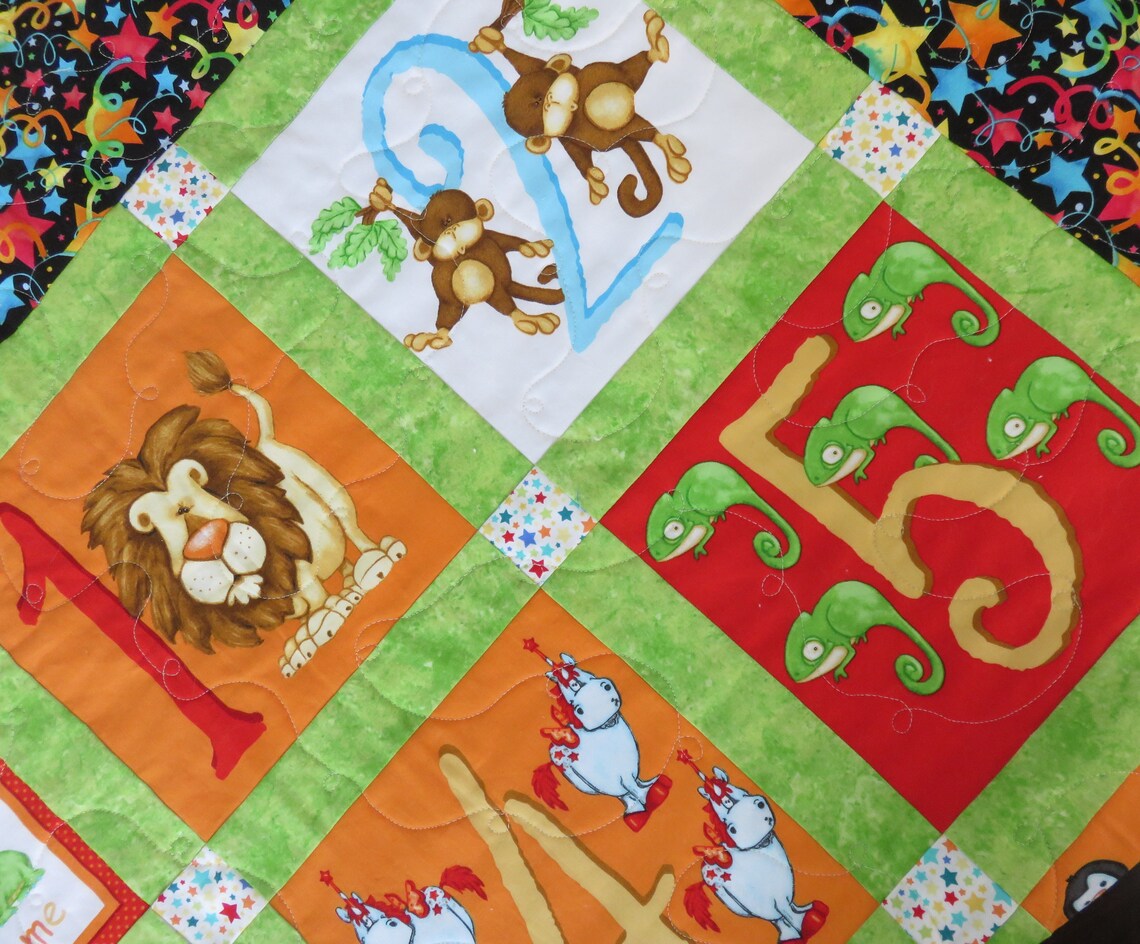 Counting Numbers Baby Quilt, Animals and Stars Gender Neutral Patchwork ...