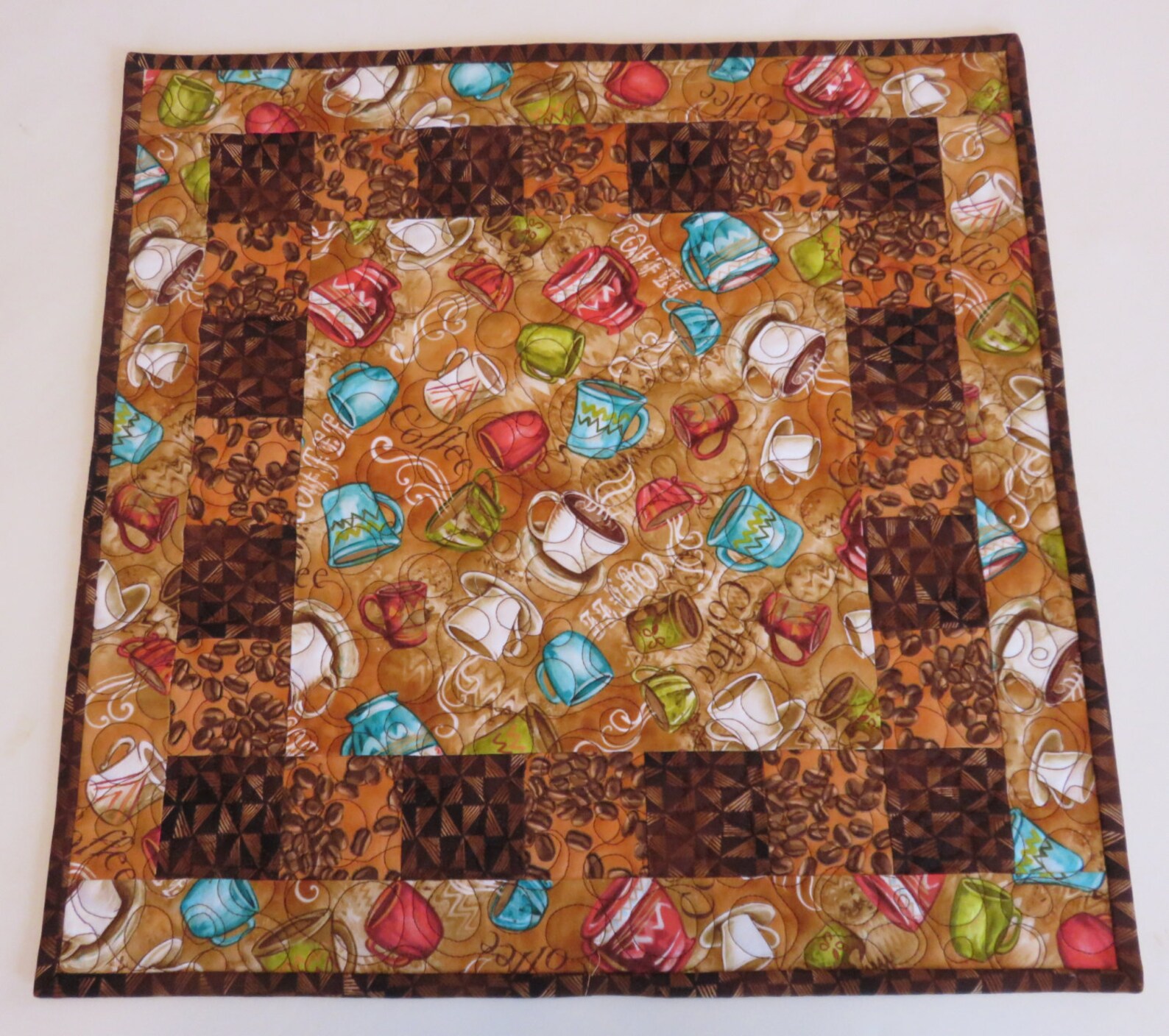 Quilted Coffee Themed Table Topper Brown Coffee Cup Quilted | Etsy