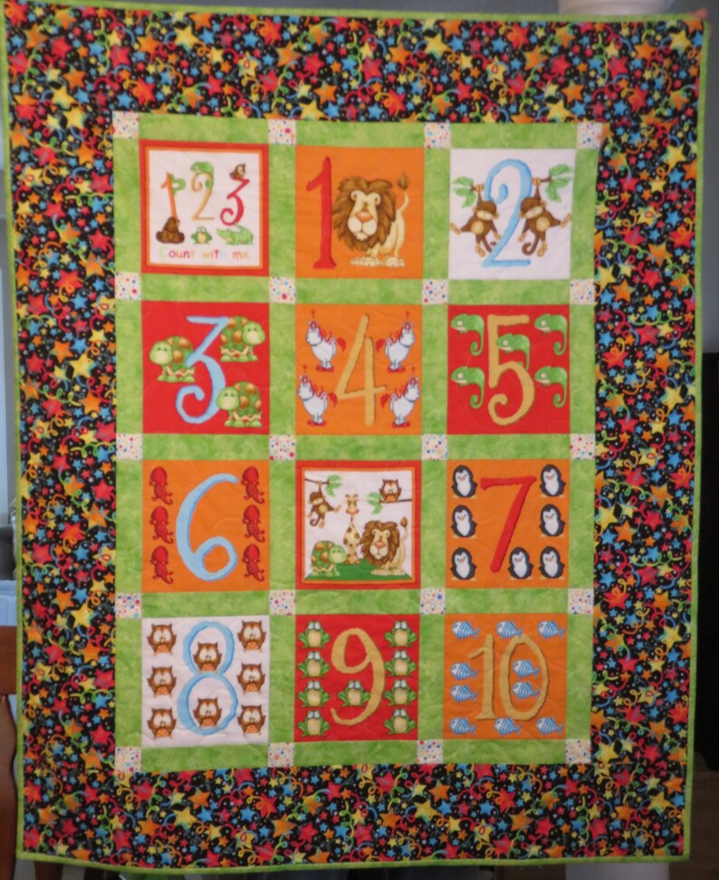Counting Numbers Baby Quilt, Animals and Stars Gender Neutral Patchwork ...