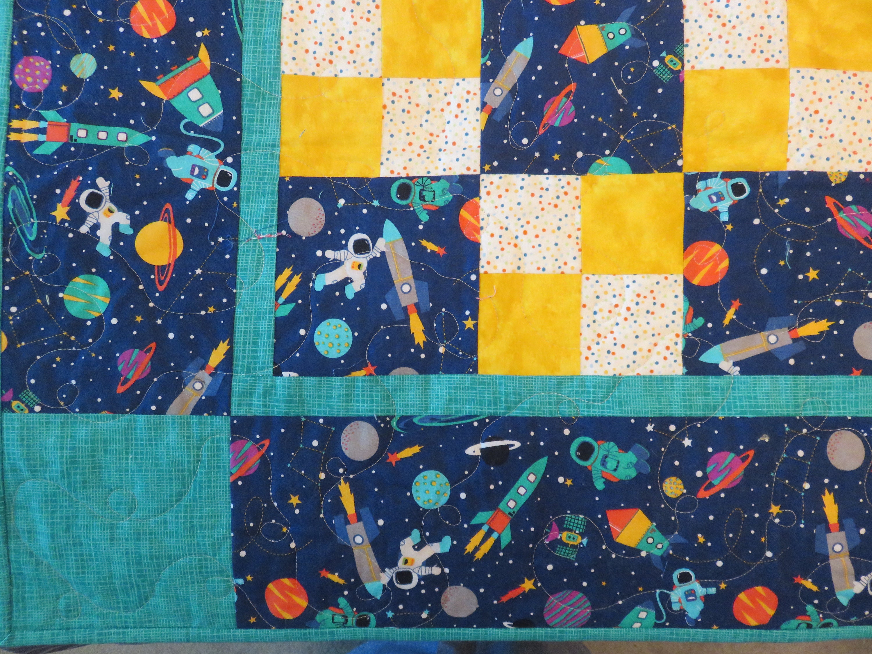 Space Theme Baby Quilt, Astronaut Planets Spaceship Quilt, Toddler Lap ...