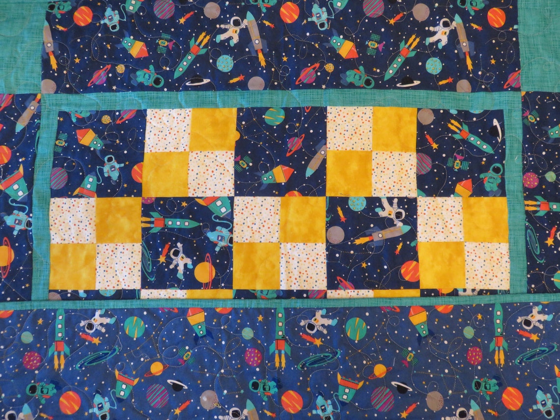 Space Theme Baby Quilt Astronaut Planets Spaceship Quilt | Etsy