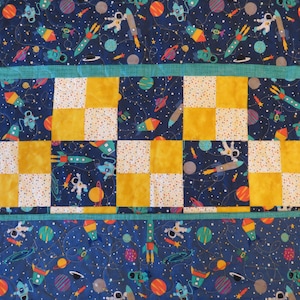 Space Theme Baby Quilt, Astronaut Planets Spaceship Quilt, Toddler Lap ...