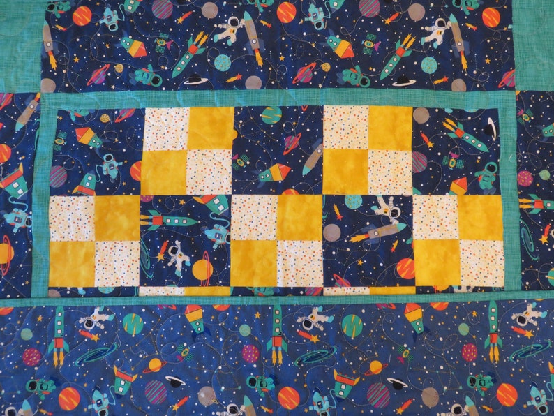 Space Theme Baby Quilt, Astronaut Planets Spaceship Quilt, Toddler Lap ...