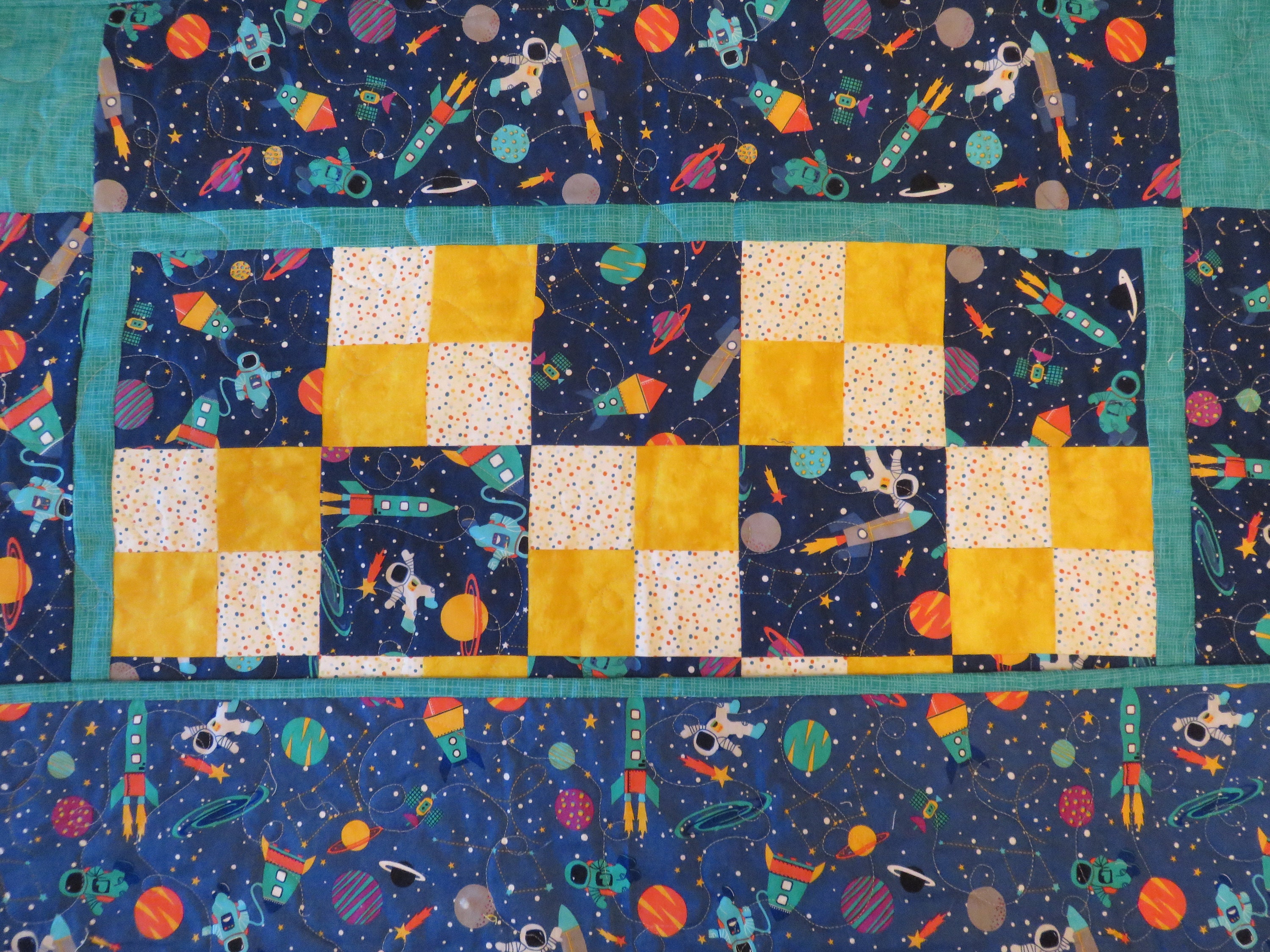 Space Theme Baby Quilt, Astronaut Planets Spaceship Quilt, Toddler Lap ...