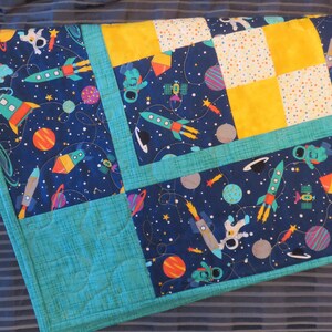 Space Theme Baby Quilt, Astronaut Planets Spaceship Quilt, Toddler Lap ...