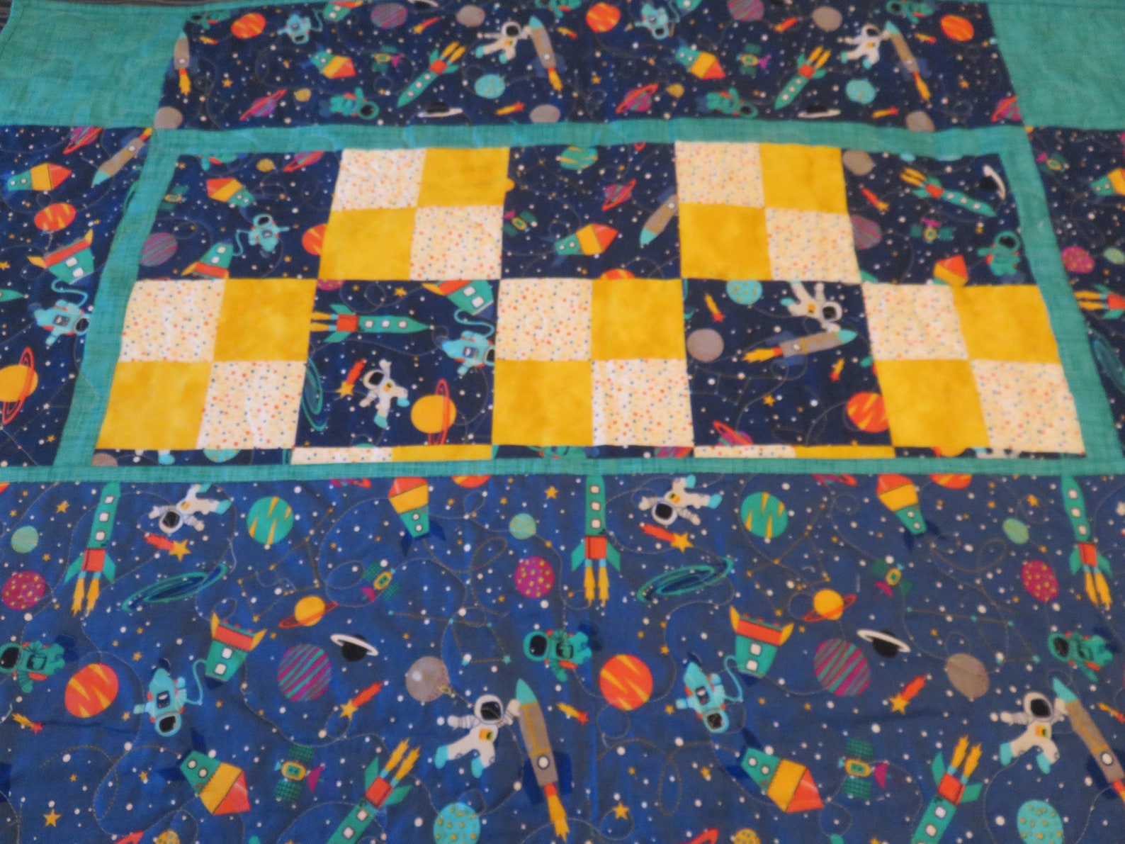 Space Theme Baby Quilt, Astronaut Planets Spaceship Quilt, Toddler Lap ...
