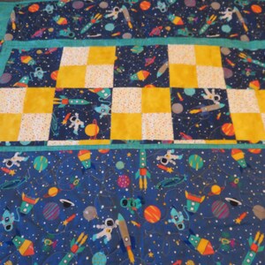 Space Theme Baby Quilt, Astronaut Planets Spaceship Quilt, Toddler Lap ...