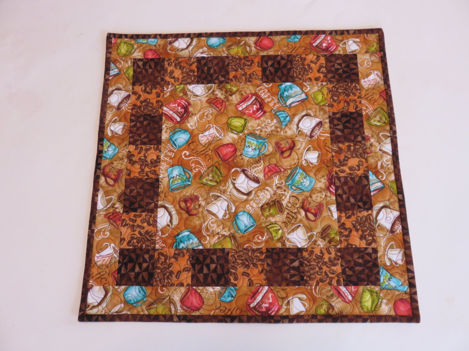 Quilted Coffee Themed Table Topper Brown Coffee Cup Quilted | Etsy
