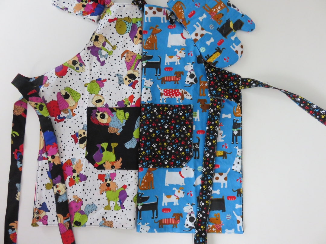 Dog Theme Child Aprons With Quilted Faux Oven Mitt Reversible - Etsy