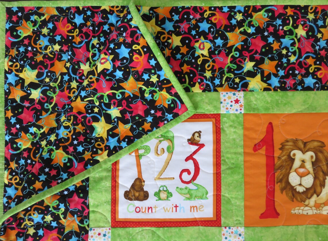 Counting Numbers Baby Quilt, Animals and Stars Gender Neutral Patchwork ...