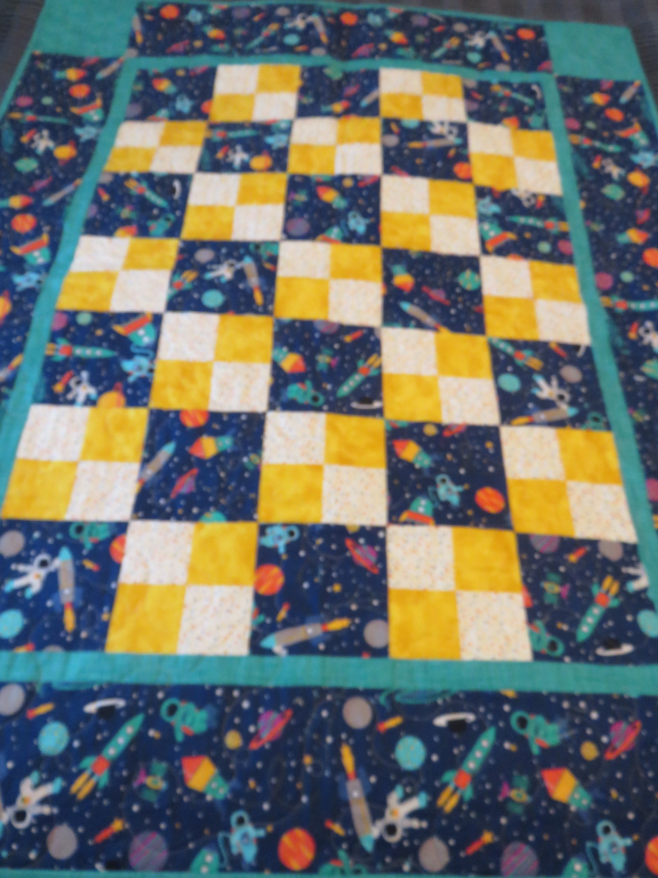 Space Theme Baby Quilt, Astronaut Planets Spaceship Quilt, Toddler Lap ...