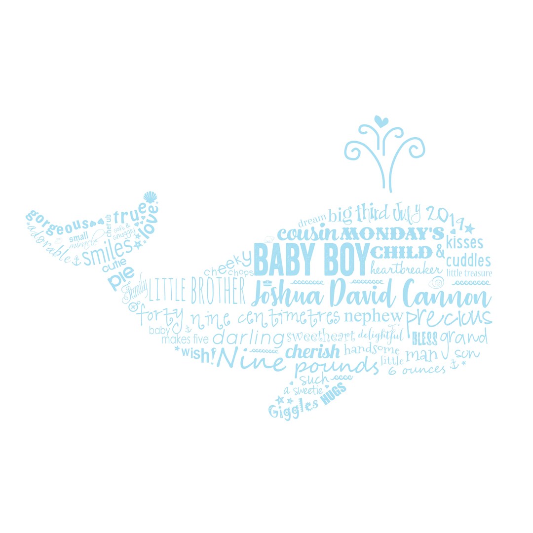 Printable, Typography Poster, Birth Announcement, Whale, Baby Boy, 10 X ...