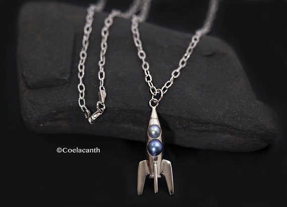 Retro Rocket Pendant - 925 Sterling Silver With Genuine Retro Rocket Pendant - 925 Sterling Silver With Genuine