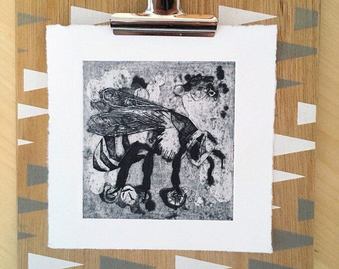 Black and White Bee Print. Original Collograph/ Collagraph Art Print ...