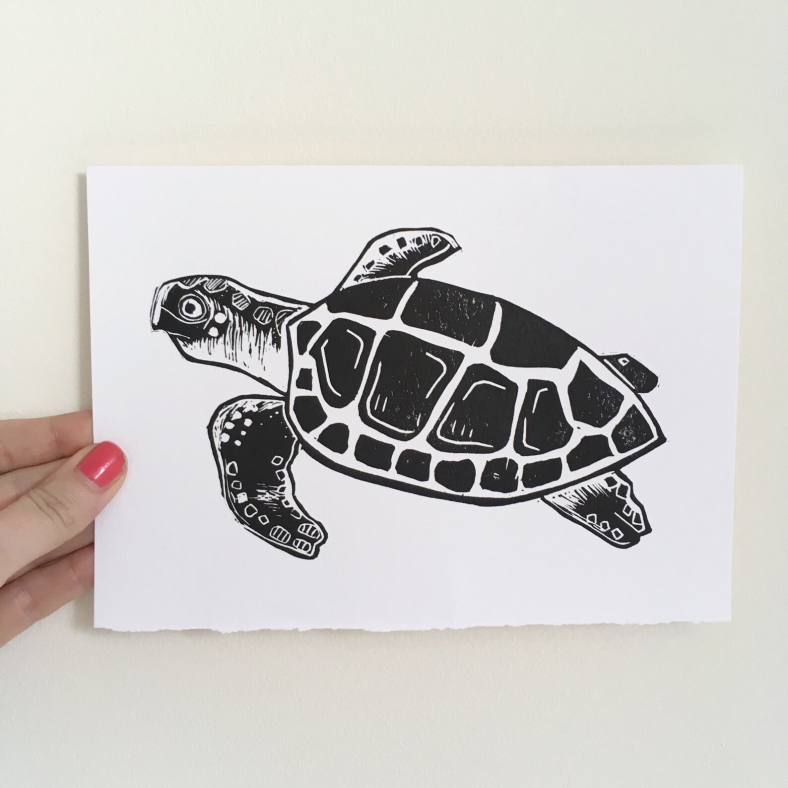 Sea Turtle Lino Print A5 Black and White Linocut Ocean Life Art Marine ...