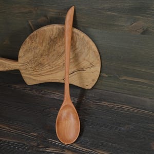 Long Cooking Spoon Hand Carved From Beech Wood Handmade Serving Spoon ...