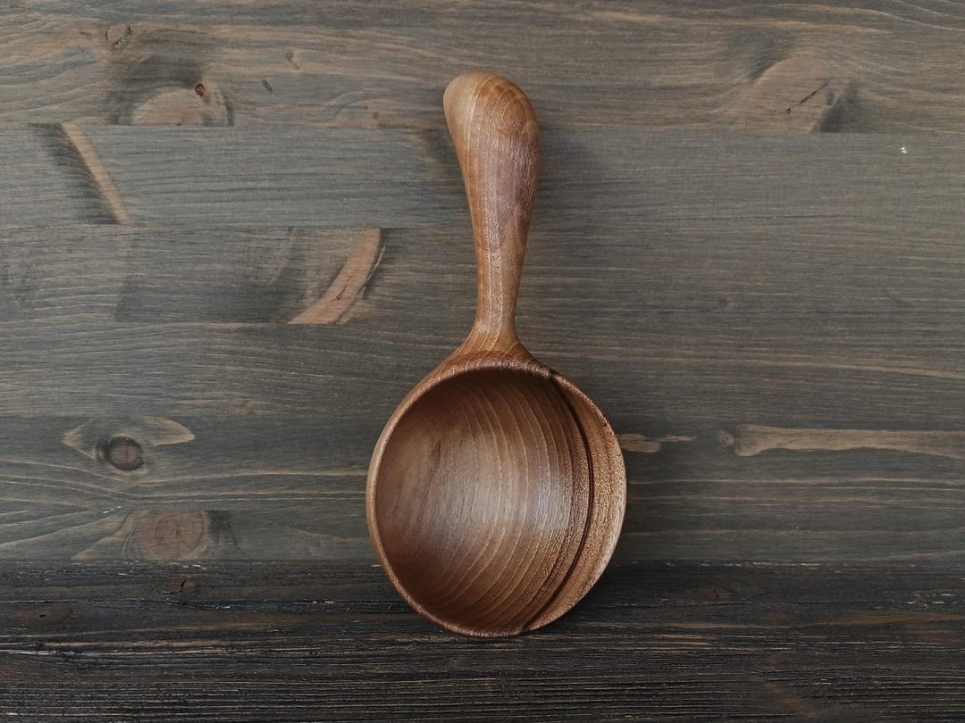 Handmade Big Walnut Wood Round Scoop Grain Scoop Flour Scoop Large ...