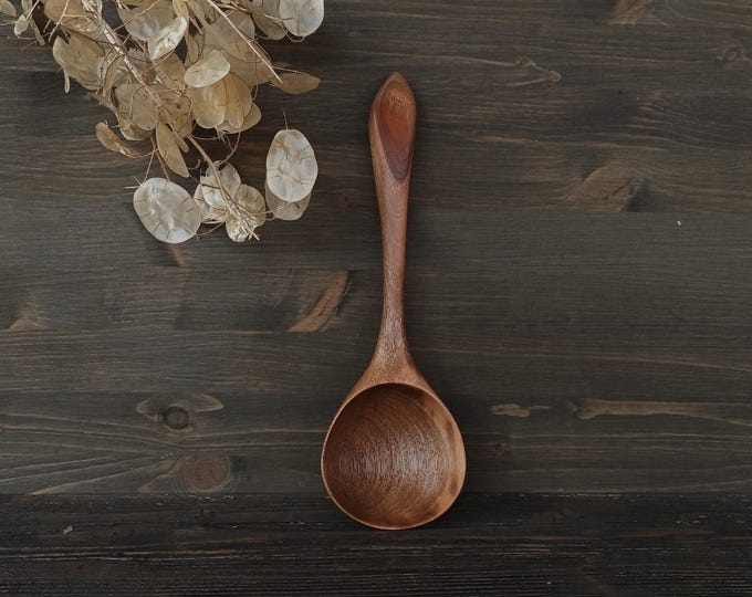 Hand-carved Walnut Wood Ladle Wooden Serving Spoon Cooking Spoon ...