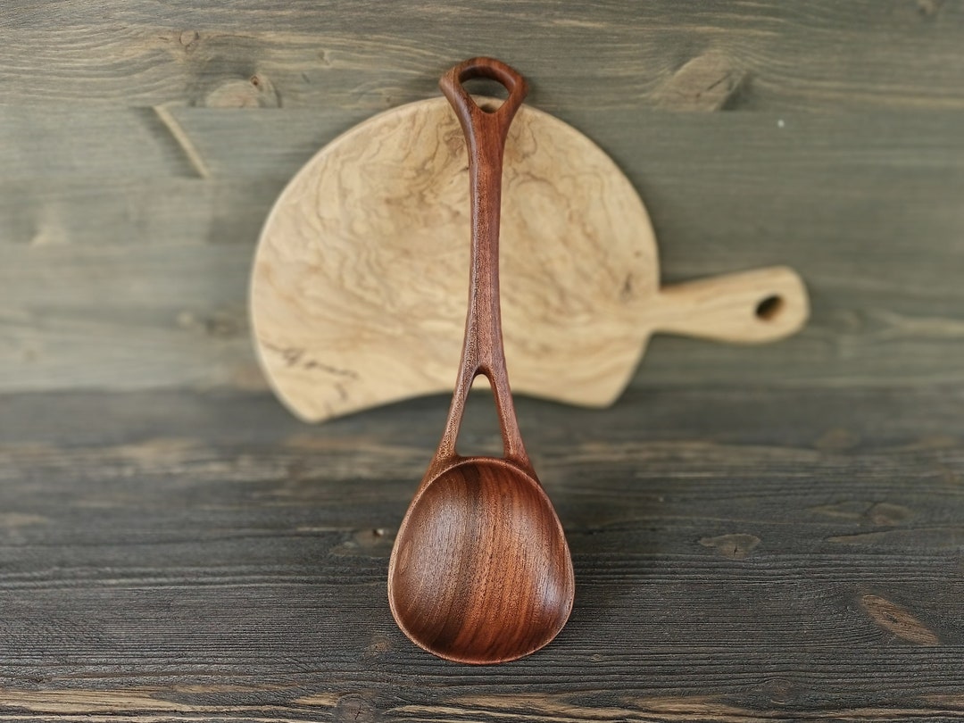 Wide Wooden Serving Cooking Spoon From Walnut Wood Big Kitchen Spoon ...