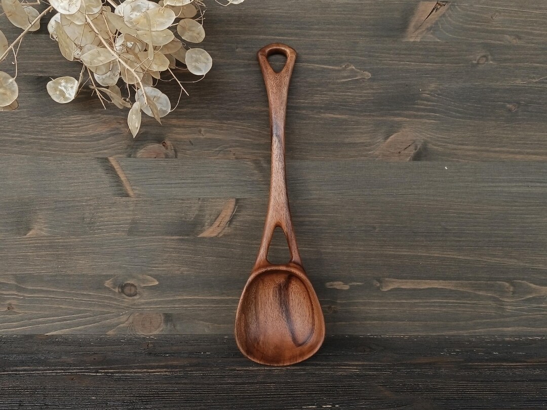 Original Wide Wooden Serving Cooking Spoon From Walnut Wood Handmade ...