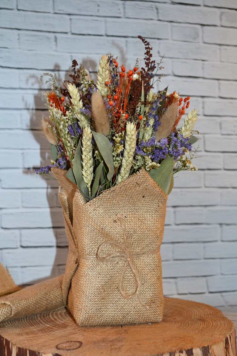 Dried Flower arrangement.styled with a hessian fabric . Home | Etsy